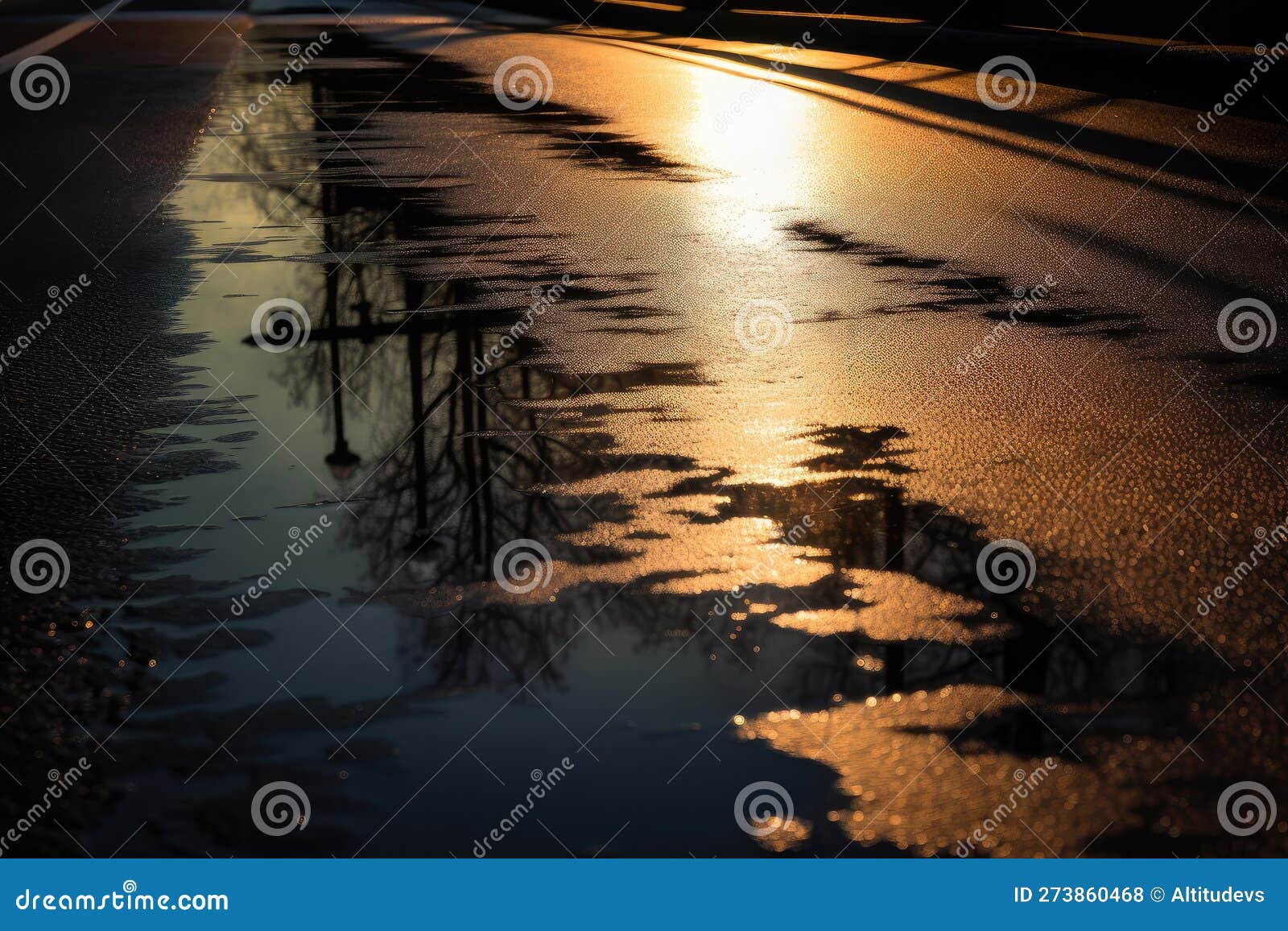 Reflection of Sun on Wet Asphalt, Creating Dazzling Effect Stock ...