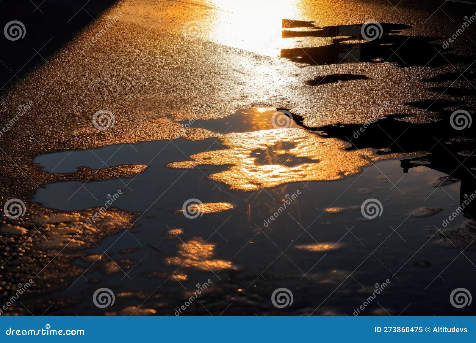 Reflection of Sun on Wet Asphalt, Creating Dazzling Effect Stock ...