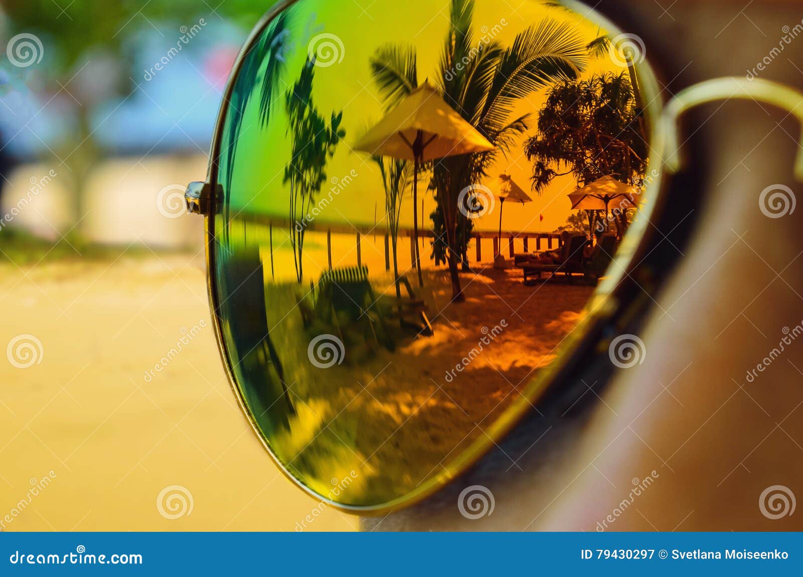 Reflection in Sunglasses on the Girl, Beach. Stock Image - Image of ...