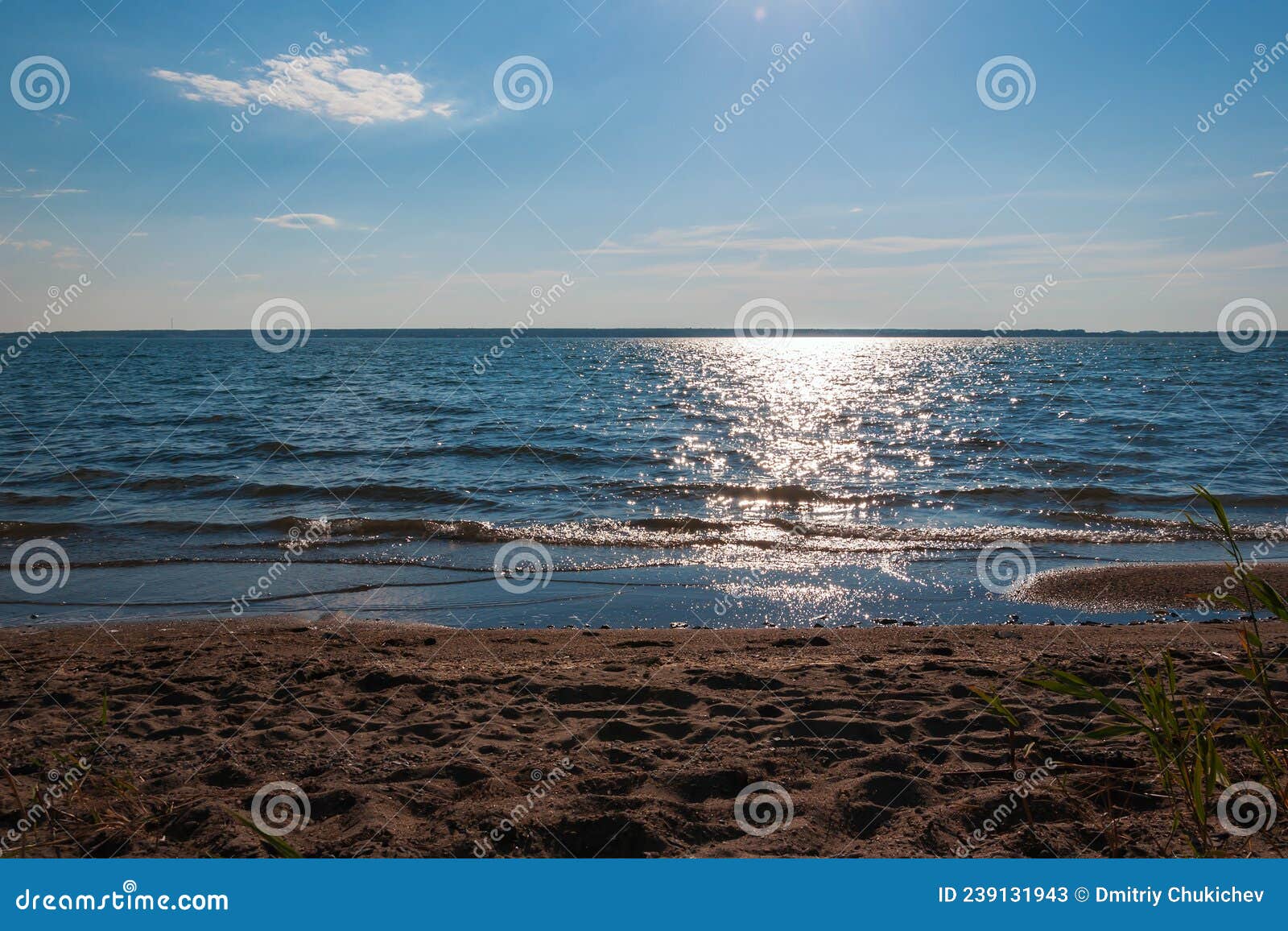 Reflection of Sunlight in the Lake. Sandy Beach Stock Image - Image of ...