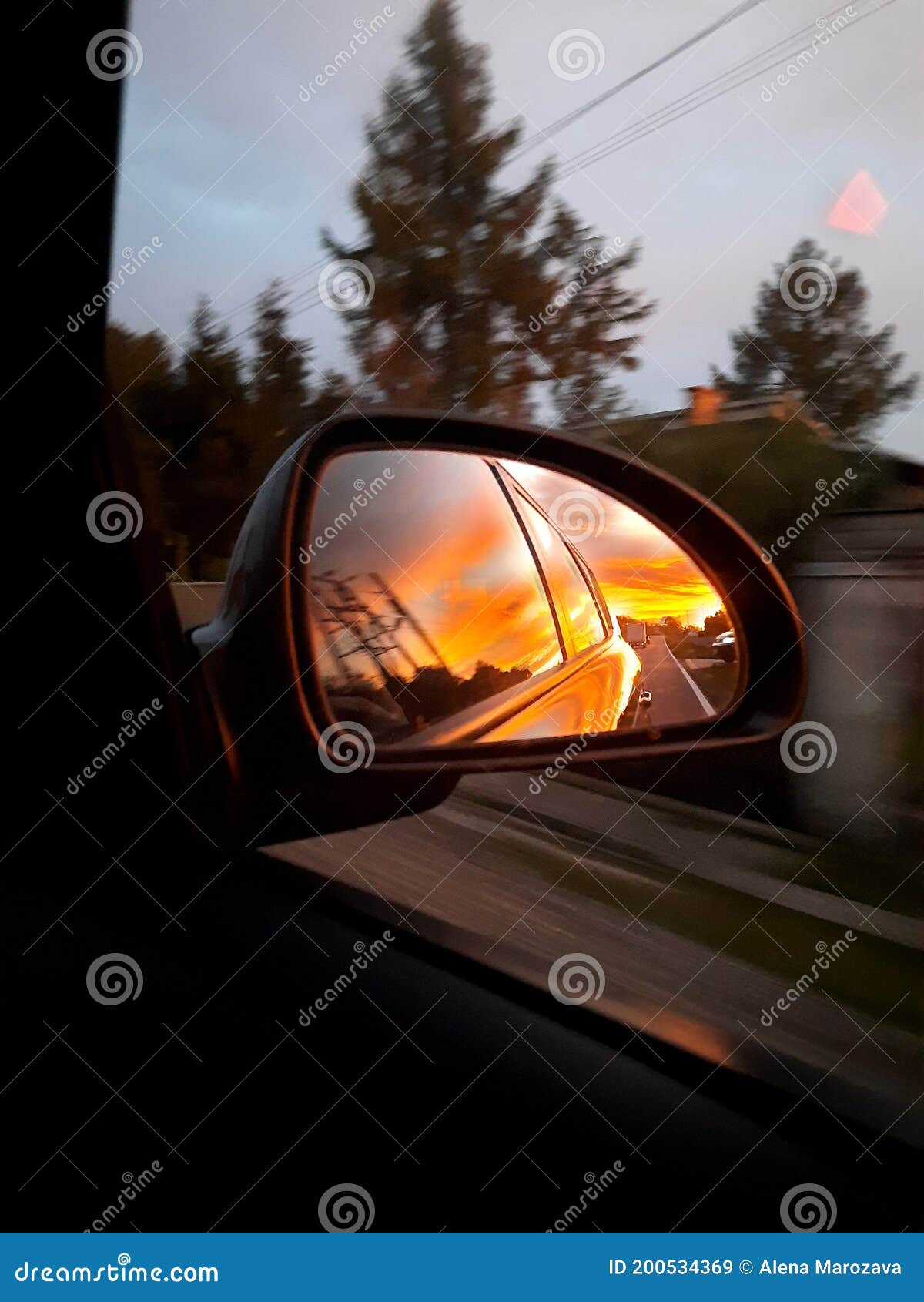Reflection of the Sunset in the Car Mirror Stock Image - Image of ...