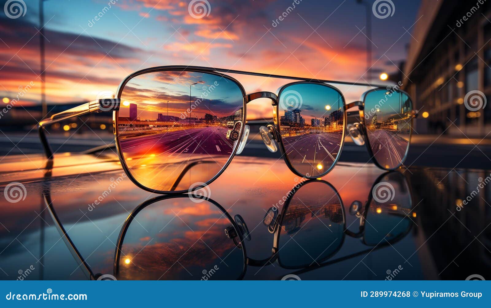 Reflection of Sunset in Eyeglasses, Close Up of Sunglasses in Sunlight ...