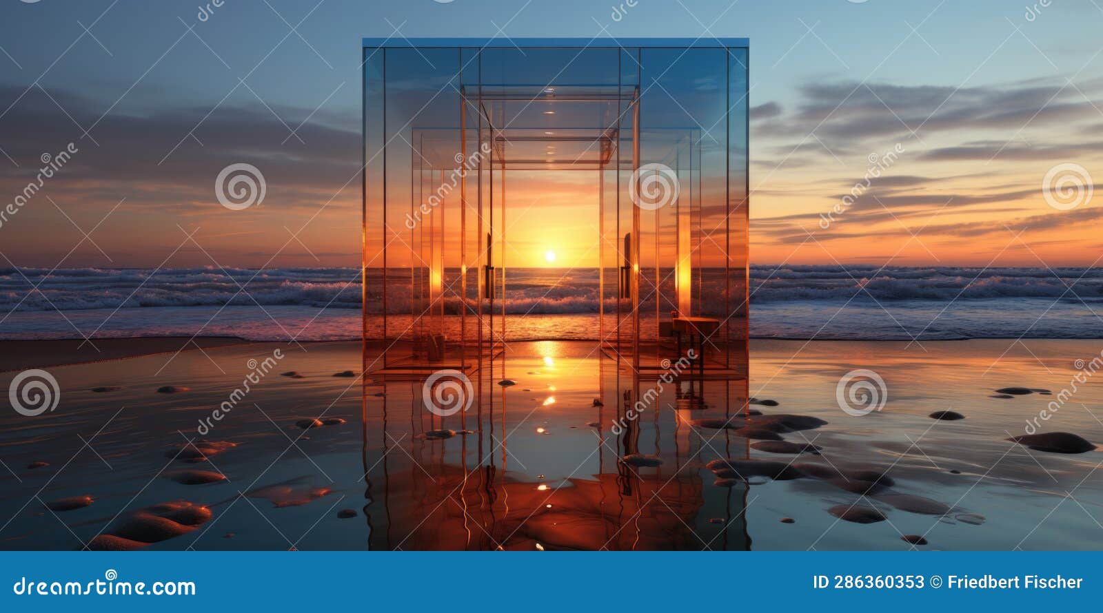 A Reflection of a Sunset in a Glass Box. Digital Image Stock ...