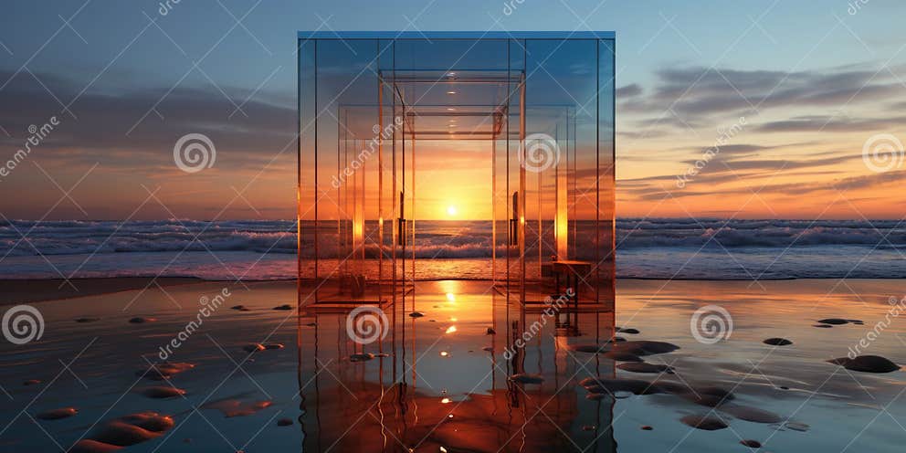 A Reflection of a Sunset in a Glass Box. Digital Image Stock ...