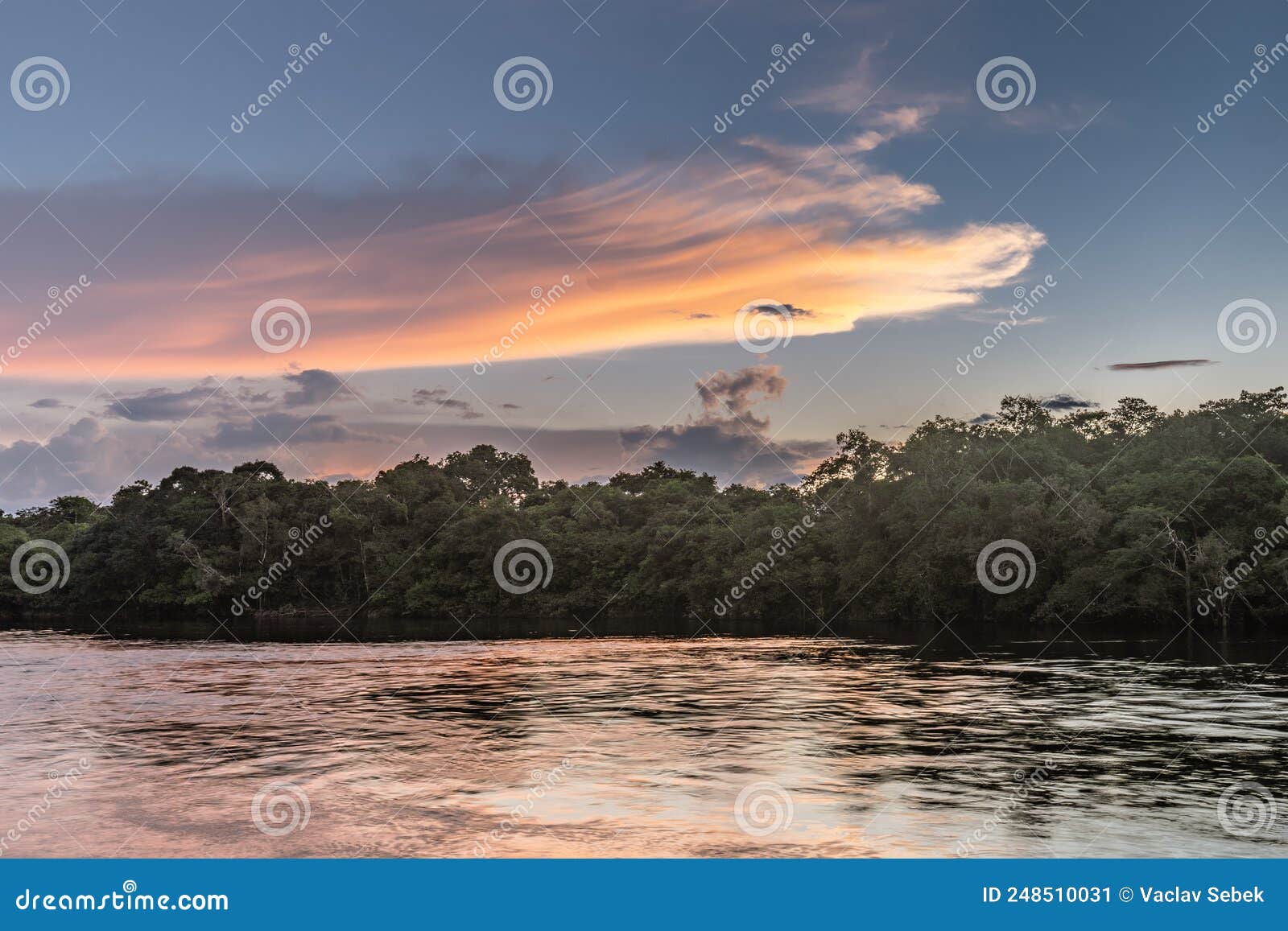 Reflection of a Sunset by a Lagoon Inside the Amazon Rainforest Basin ...