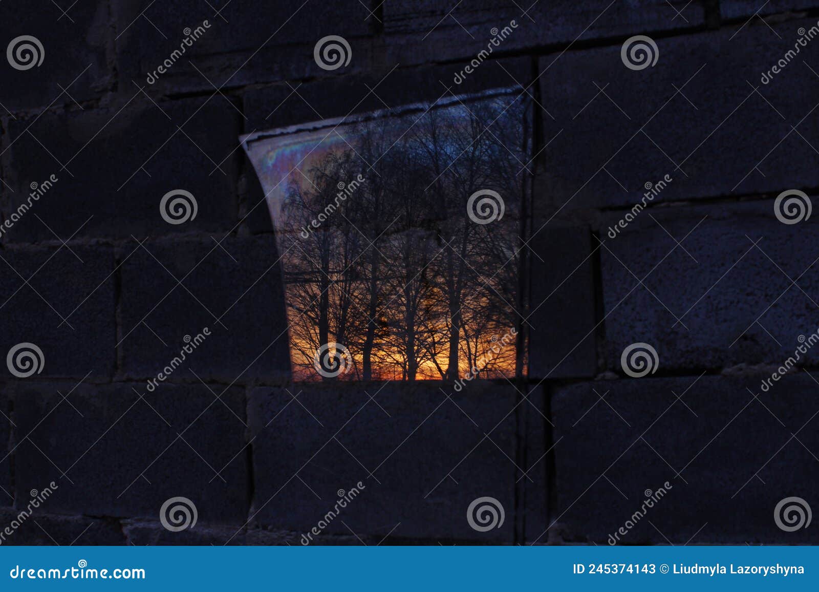 Reflection of the Sunset in the Old Glass Stock Image - Image of glass ...