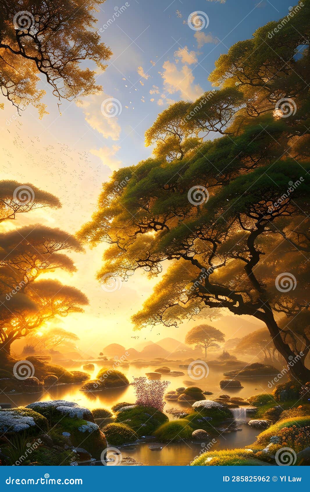 Reflection of Sunset in the River. Abstract Watercolor Painting Stock ...