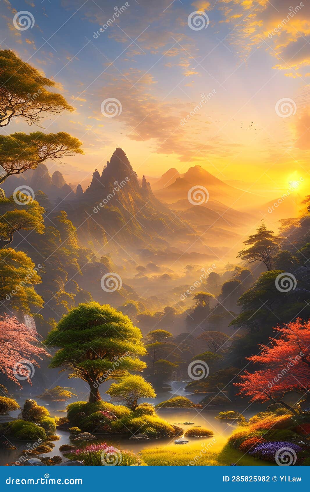 Reflection of Sunset in the River. Abstract Watercolor Painting Stock ...