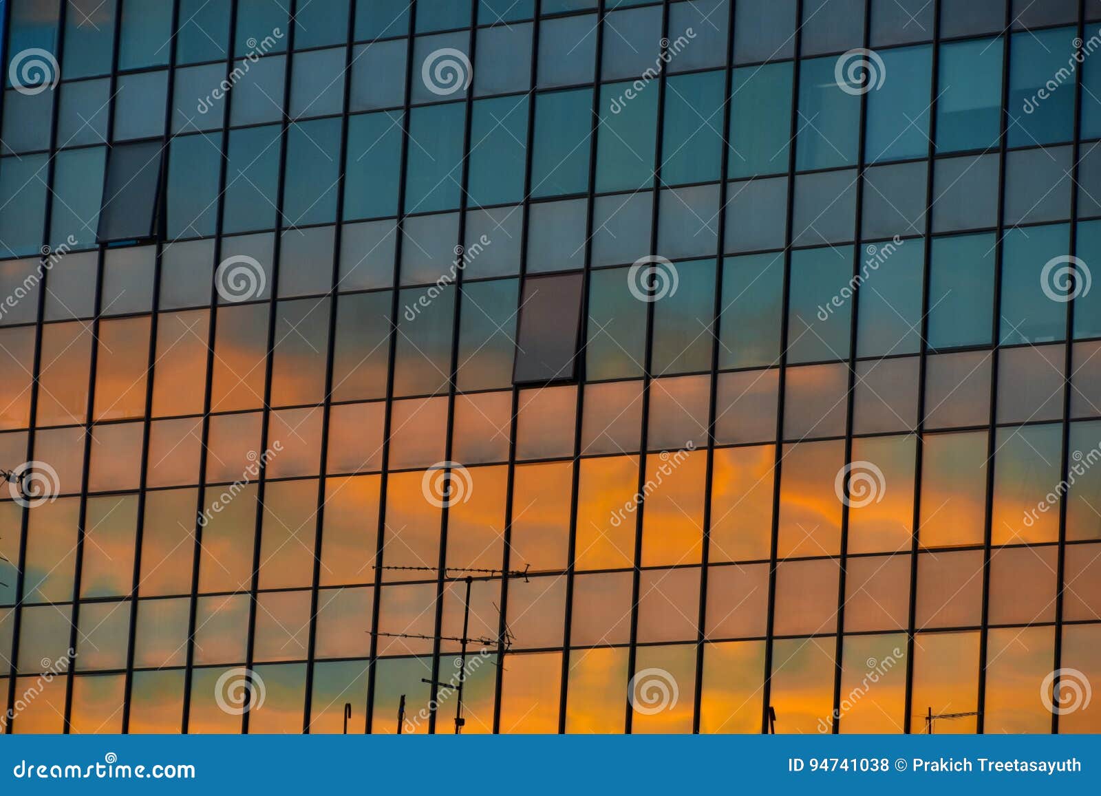 Reflection of Sunset Sky on the Building Windows Stock Photo - Image of ...