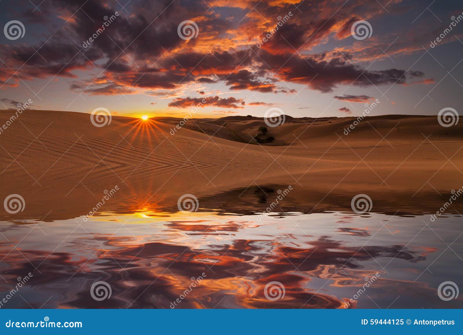 Reflection of the Sunset Sky and Dunes in the Water. Stock Image ...