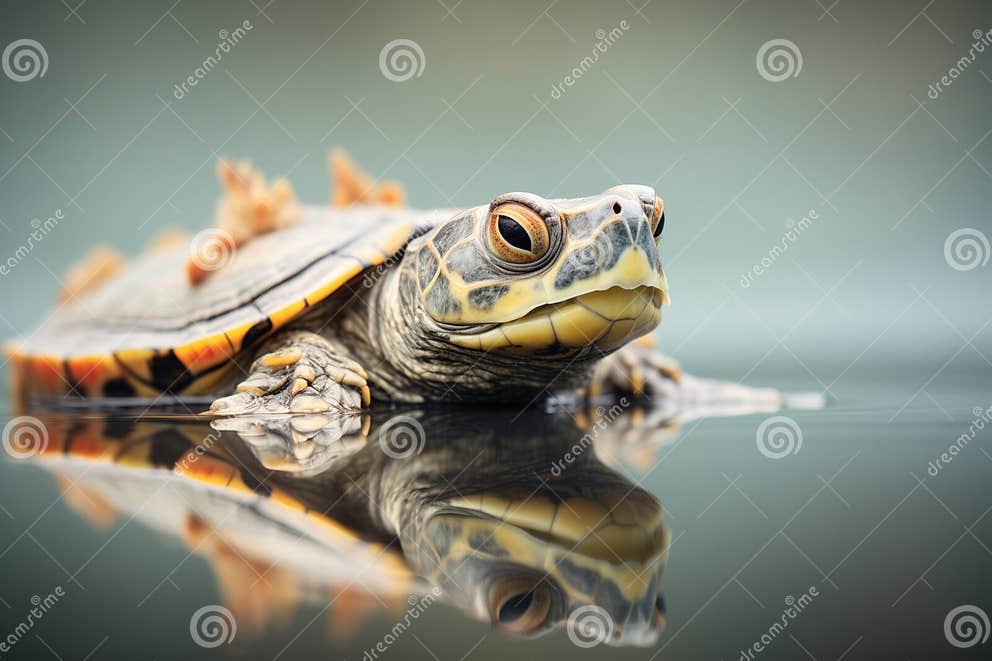 Reflection of Swimming Turtle on Water Surface Stock Illustration ...