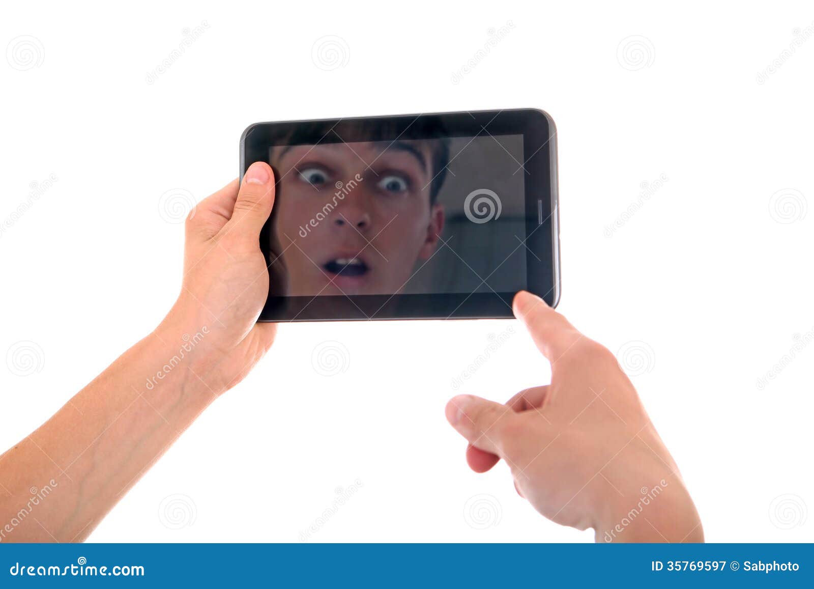 Reflection in Tablet Computer Stock Image - Image of hold, face: 35769597