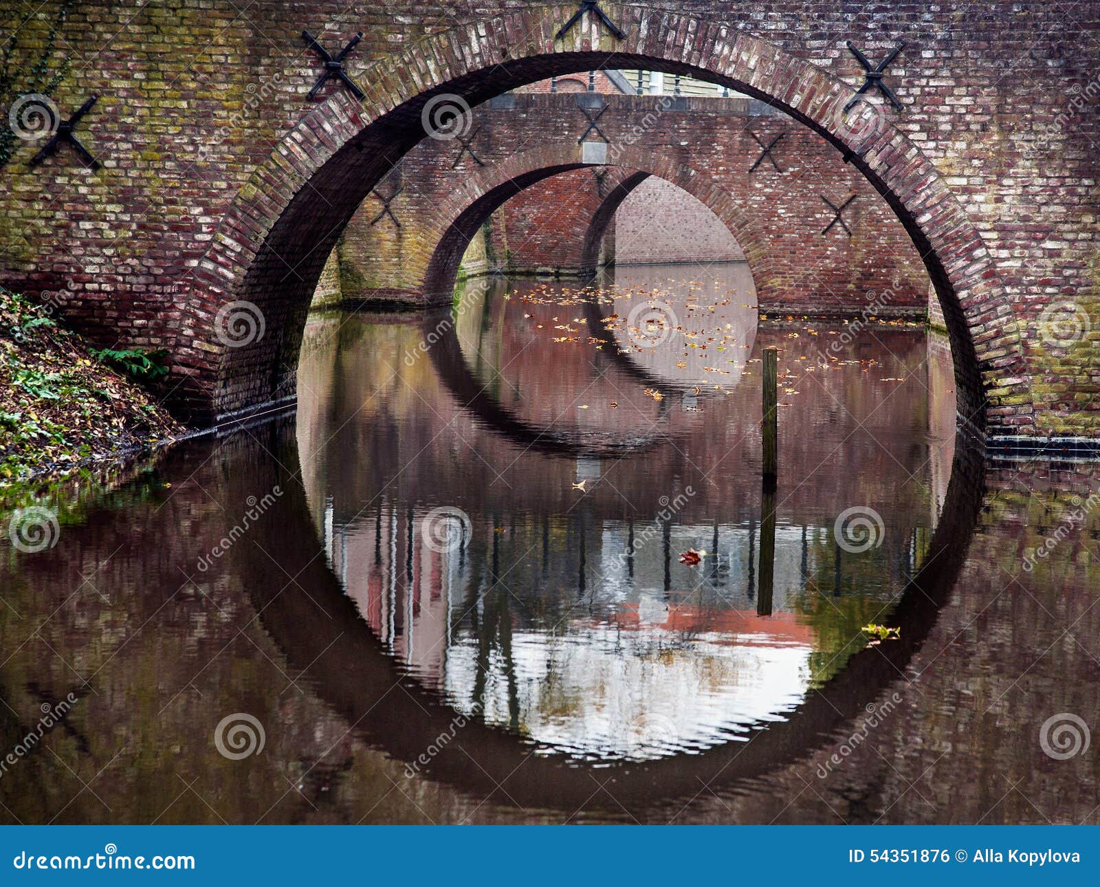 Reflection of Three Bridges in Water of a Canal Stock Photo - Image of ...