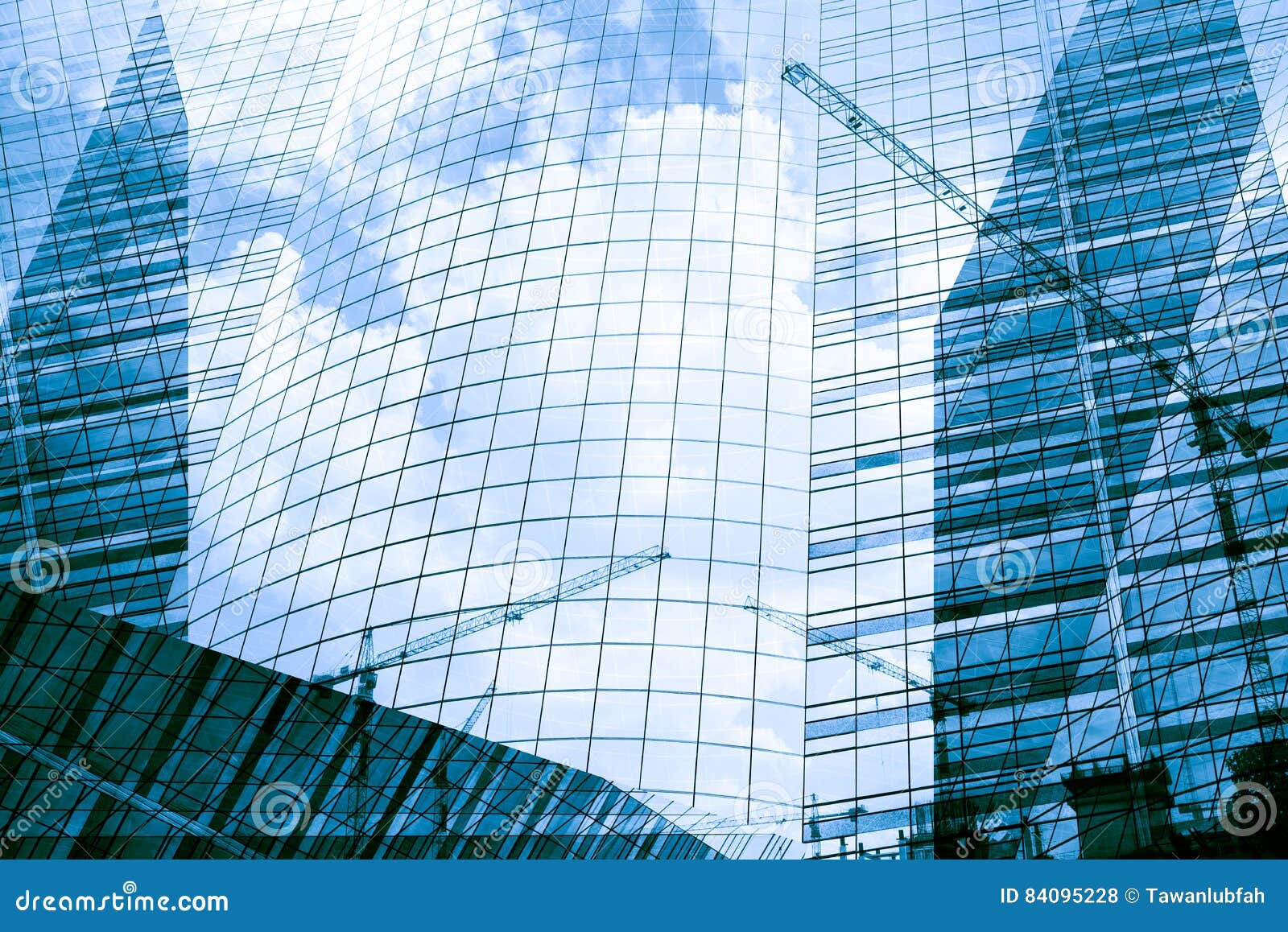 Reflection of Tower Cranes Building Construction on Building Mir Stock ...