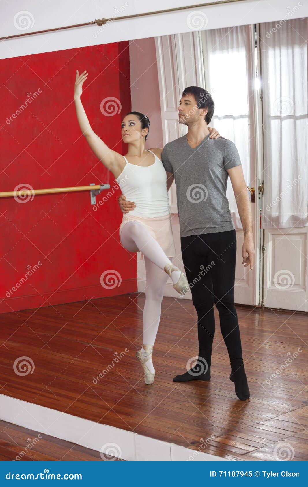 Reflection of Trainer Performing with Ballet Dancer Stock Image - Image ...