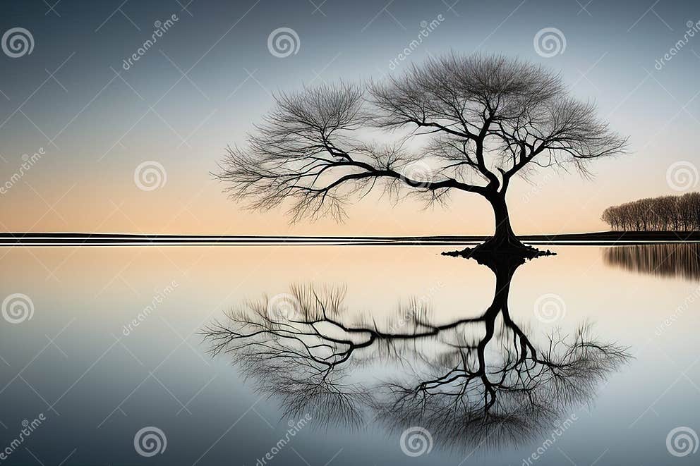 Reflection of Tree on Lakereflection of Tree on Lakebeautiful Sunset in the Stock Illustration ...