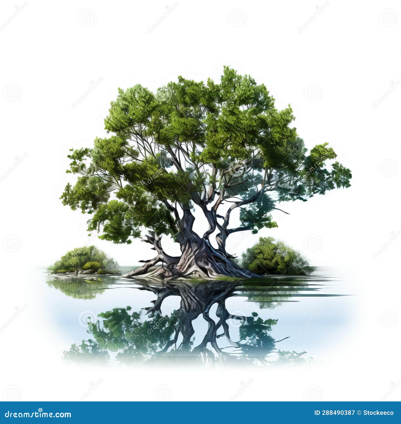 Realistic Fantasy Art: Tree in Water on White Background Stock ...