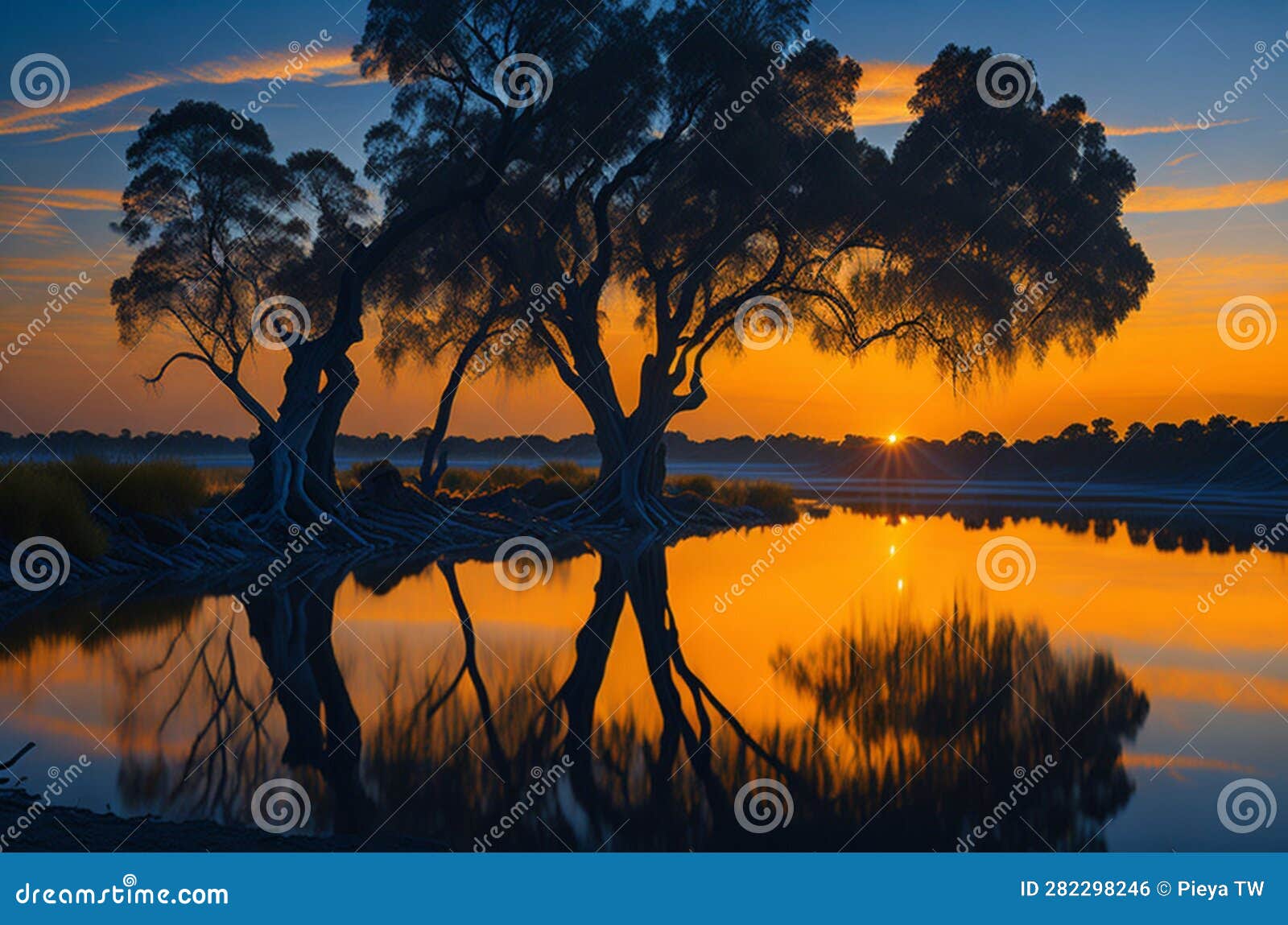 The Reflection of the Trees on the Lake at Sunset is so Beautiful Stock ...