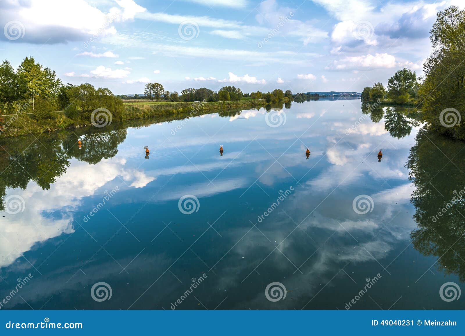 Reflection of Trees in River Tauber Stock Image - Image of valley ...