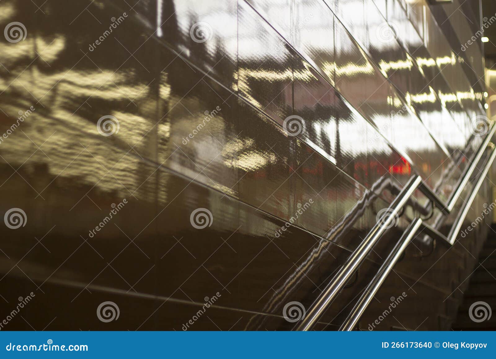Reflection in Wall of Light. Handrail for Climbing Stairs Stock Photo ...