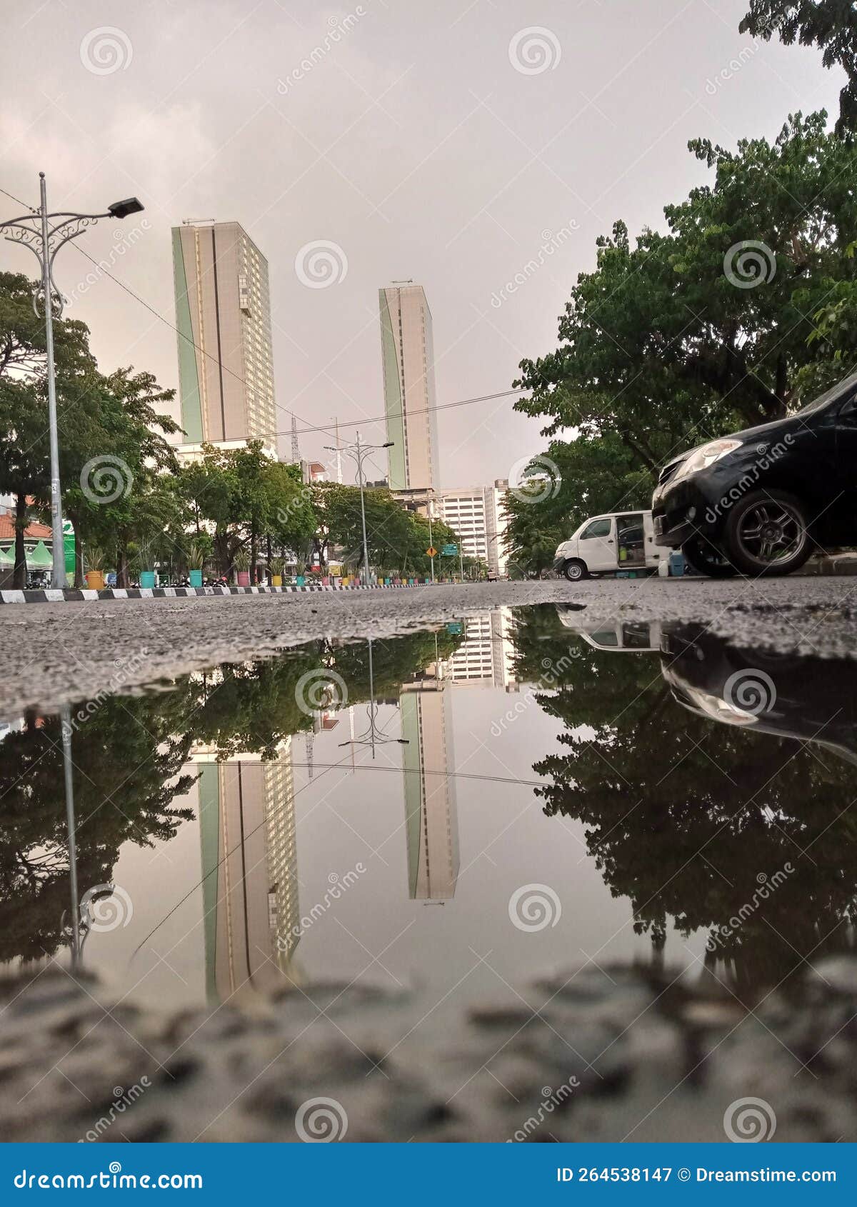 Reflection of the Water after Rain in the Morning Stock Image - Image ...