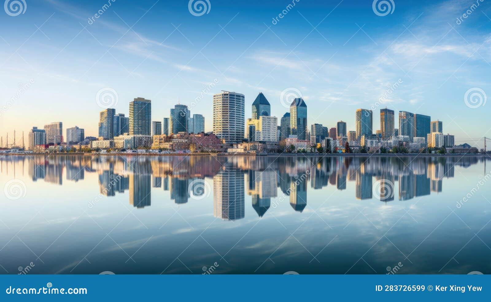 Reflection Waterfront City Skyline Stock Illustration - Illustration of ...