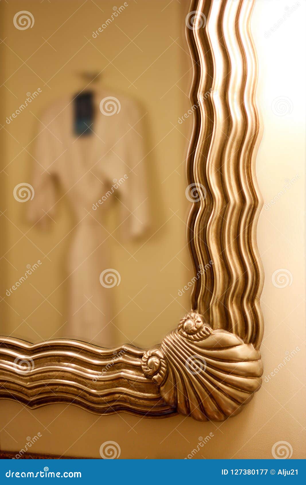 Reflection White Coat in the Corner Mirror with a Gold Frame Stock ...