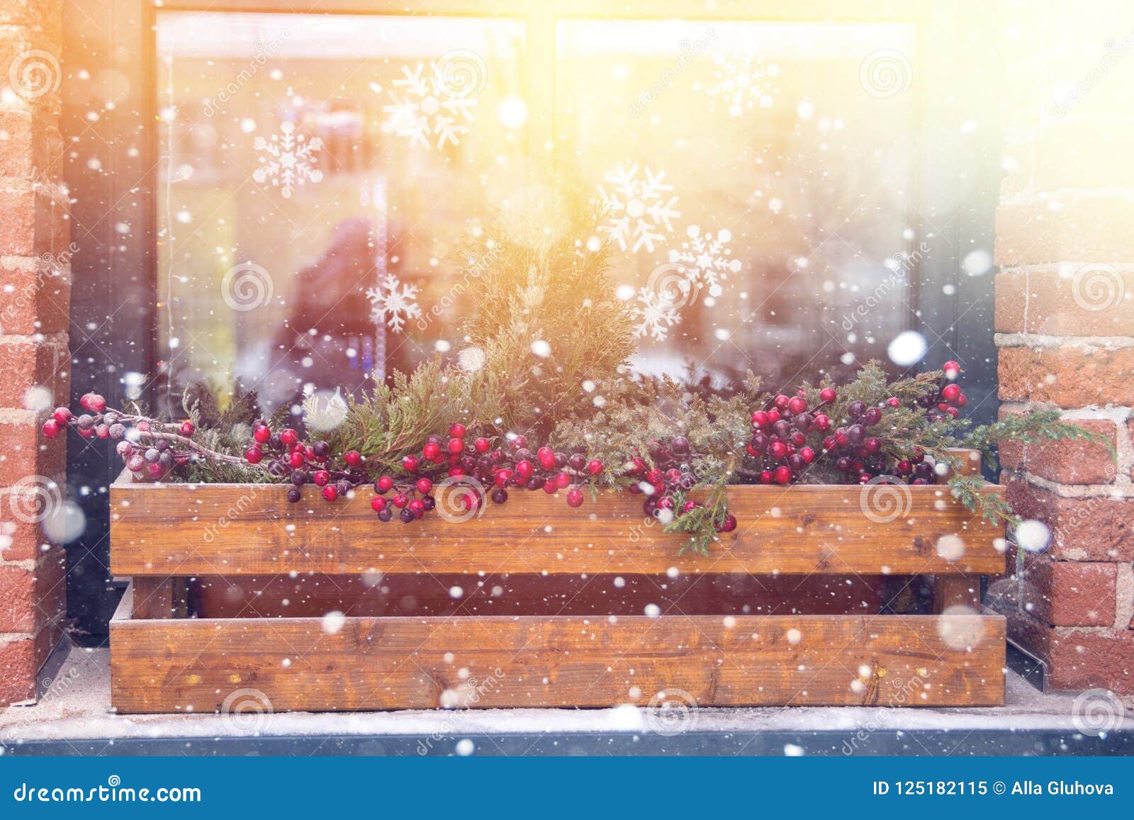 The Reflection in the Window of the Christmas Lights and People As a ...