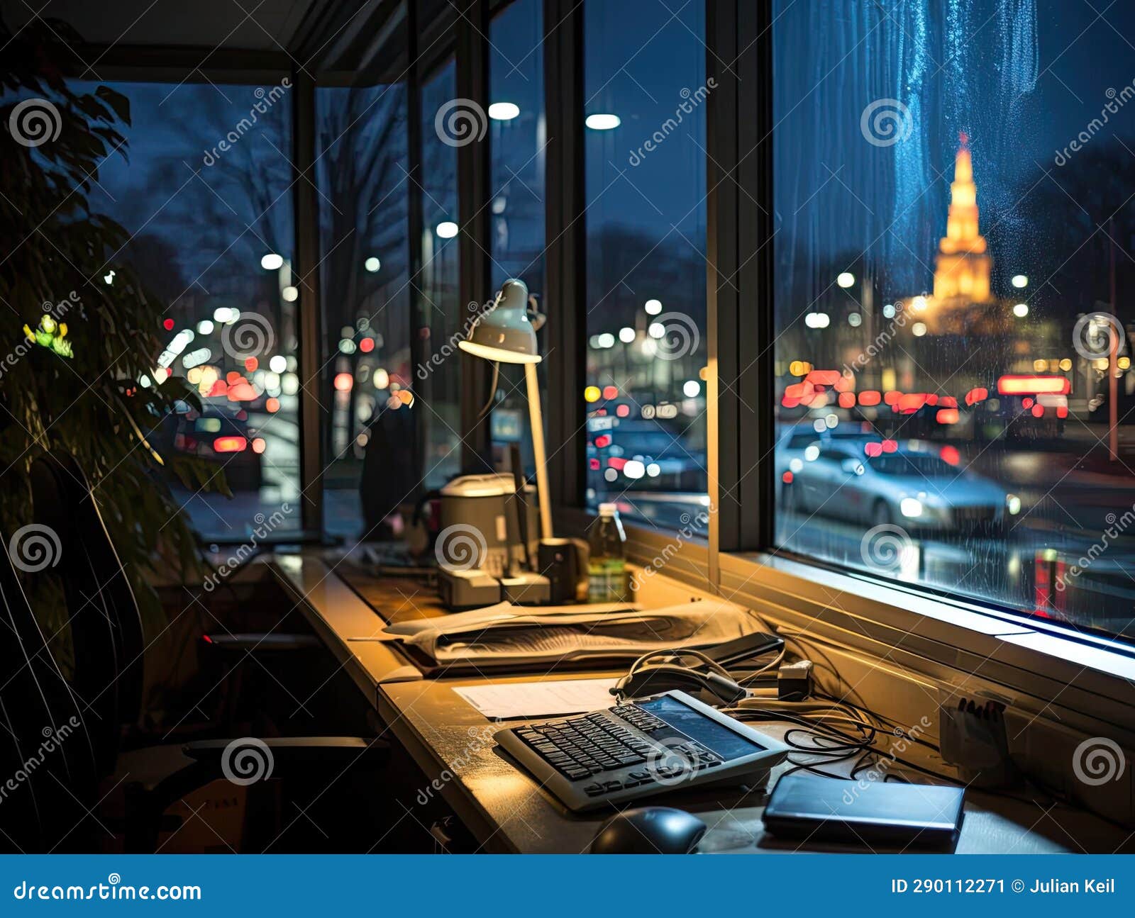 Latenight Office Worker Seen through Window Stock Illustration ...