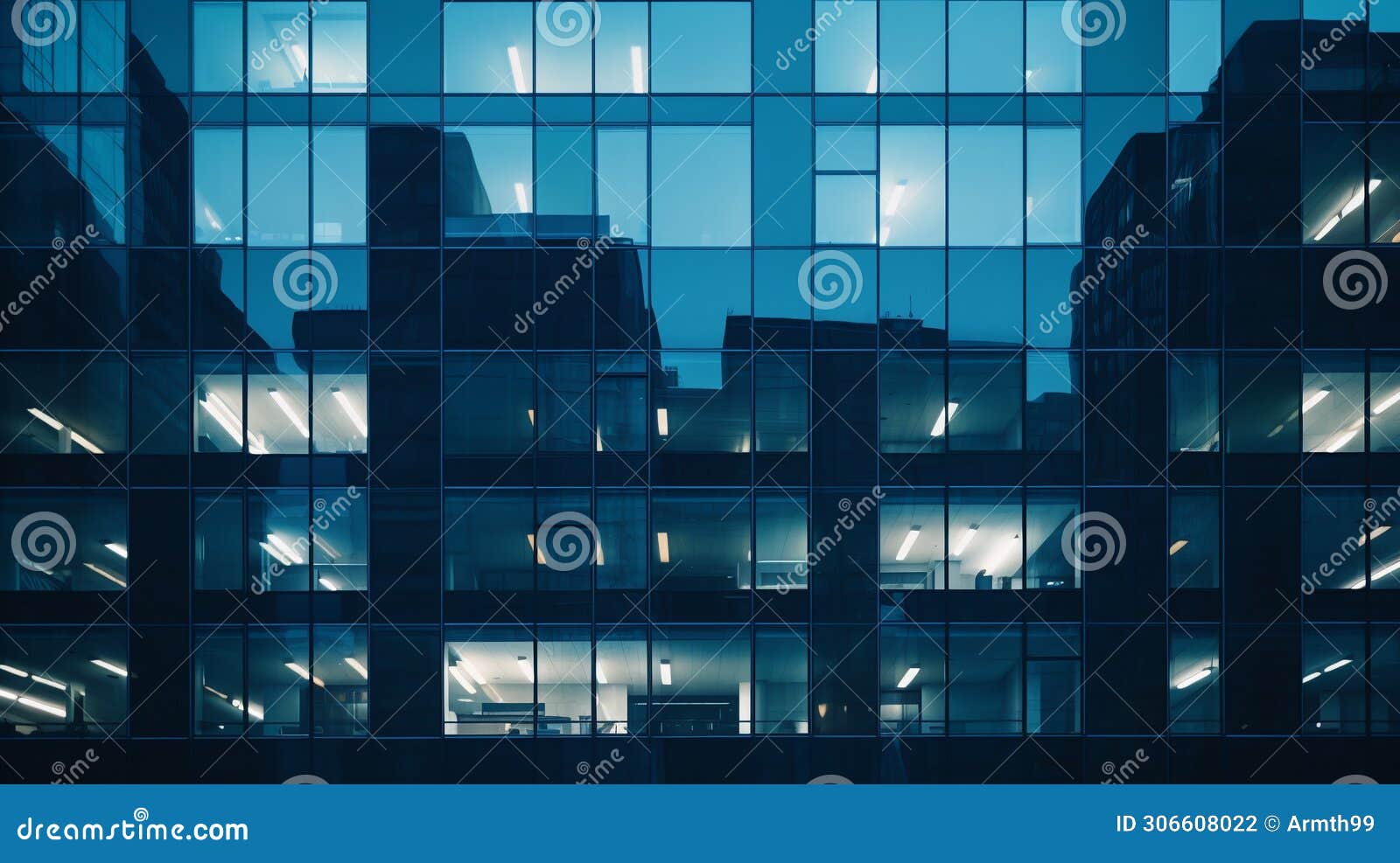 Reflection in Windows of Modern Office Building. Night Cityscape Stock ...