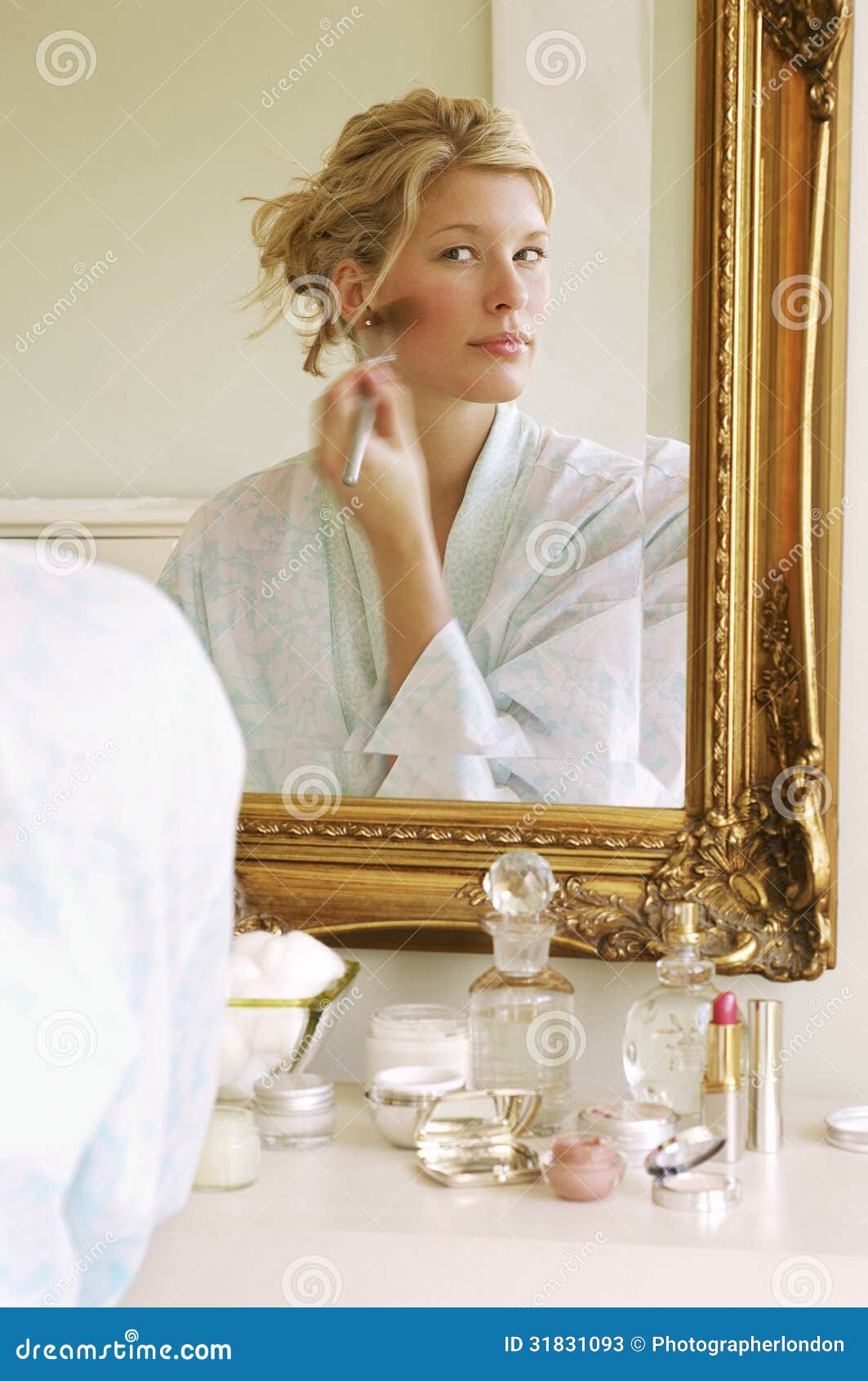 Reflection of Woman Applying Makeup Stock Image - Image of lipstick ...