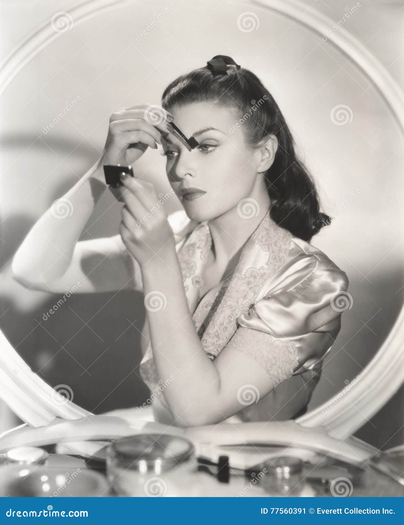 Reflection of Woman in Mirror Applying Eye Make-up Stock Image - Image ...