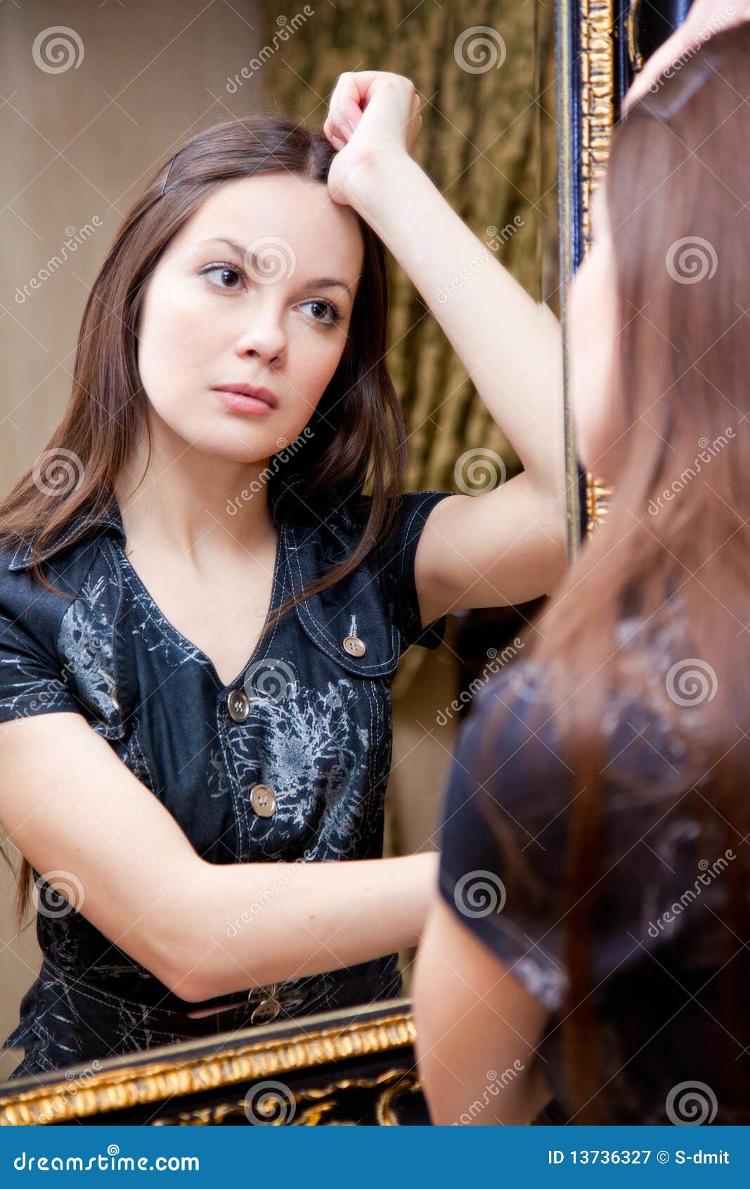 Reflection Of Young Woman In A Mirror Stock Image - Image of makeup ...