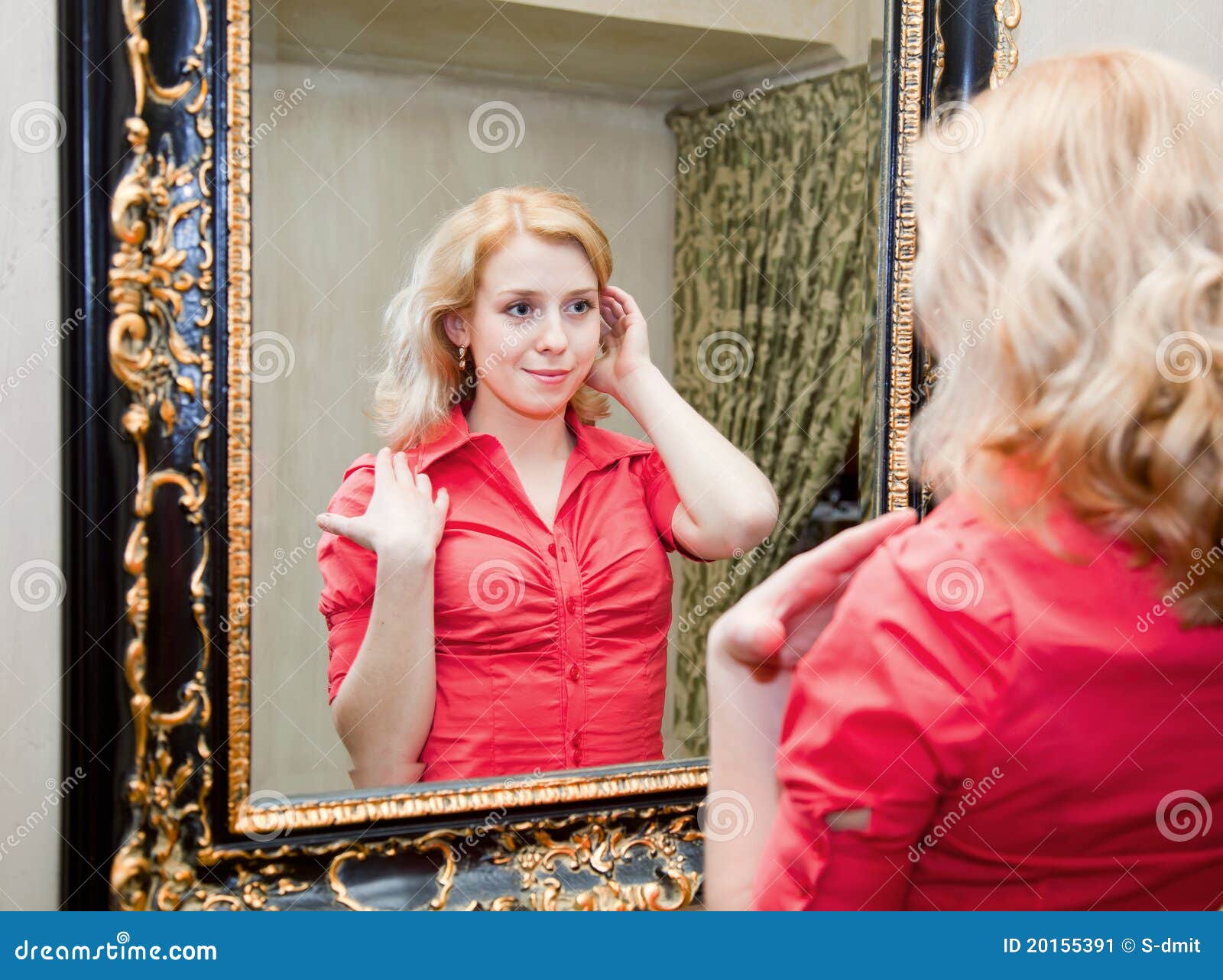 Reflection of Young Woman in a Mirror Stock Image - Image of look, hand ...