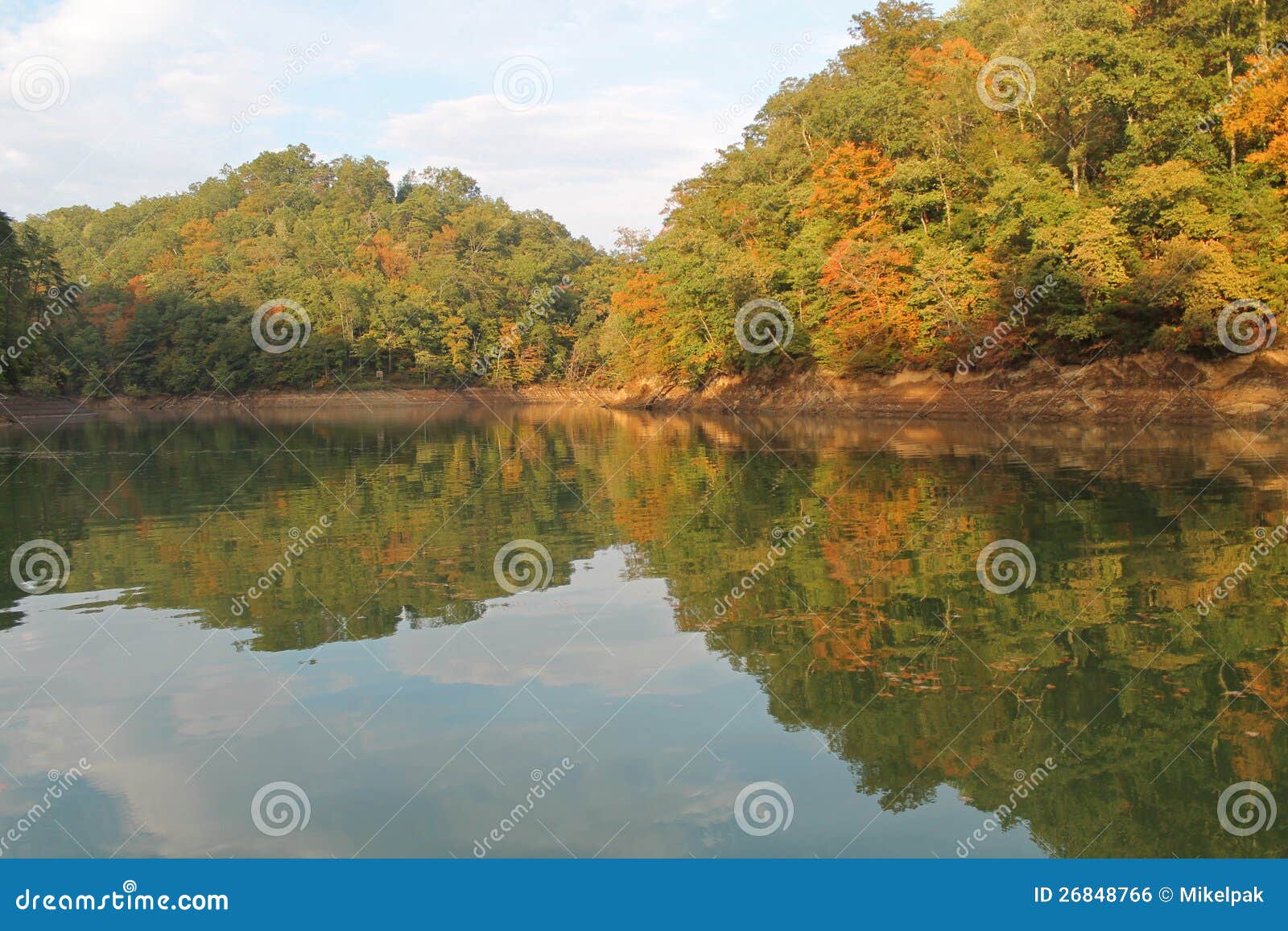 Reflections Fall Foliage and Sky on Mountain Lake Stock Photo - Image ...