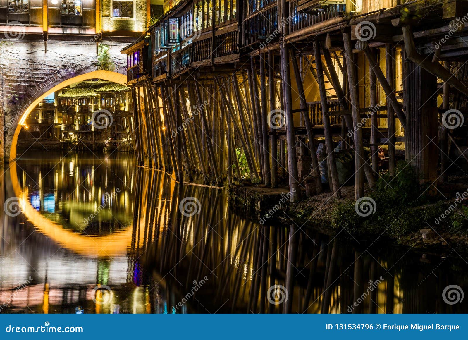 Reflections in the Fenghuang River, China Stock Photo - Image of house ...