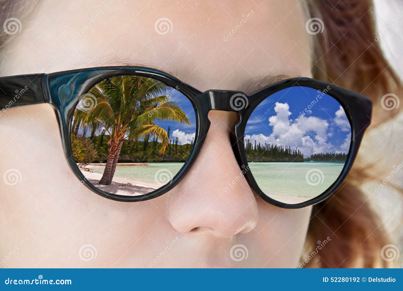 Reflections in a Girl Sunglasses Stock Photo - Image of summer, close ...