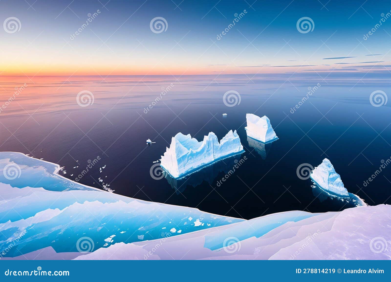 Reflections of Ice a Composition of Icebergs Reflected in the Sea Over ...