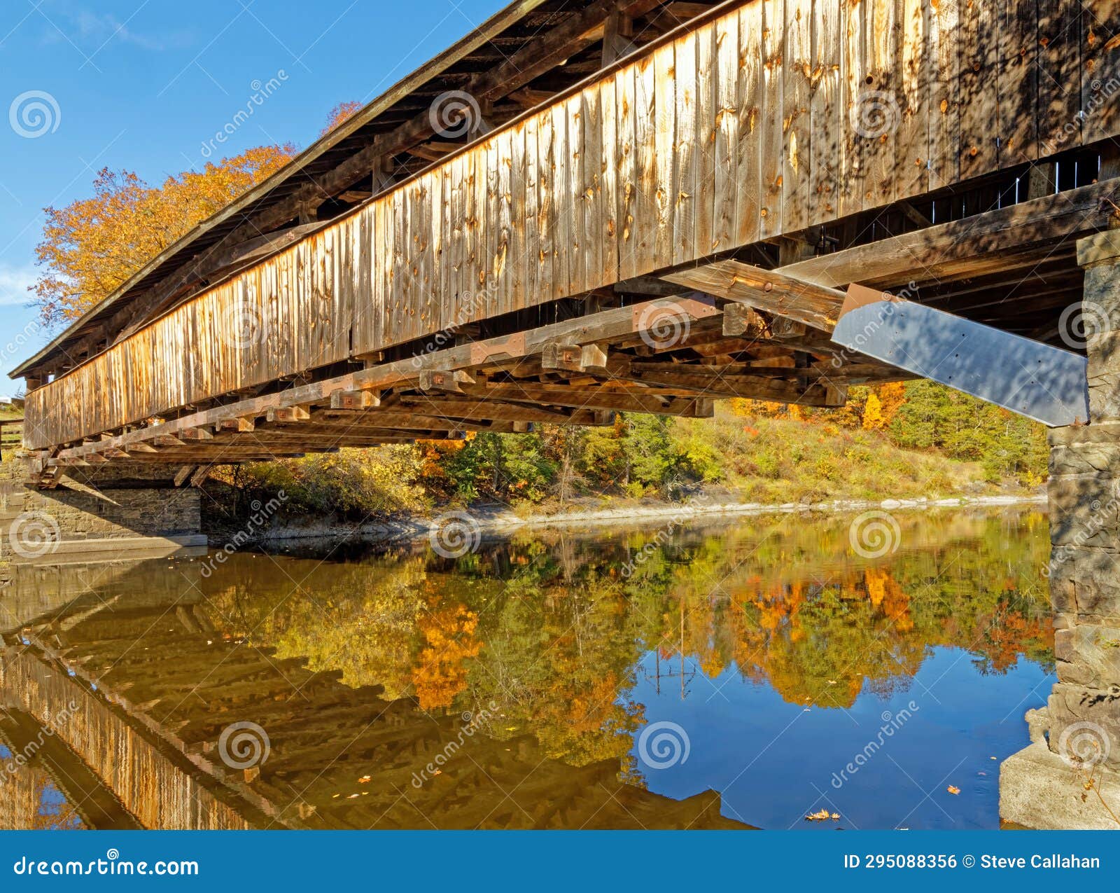 Reflections Perrine S Covered Bridge New York Historical Site Spanning ...