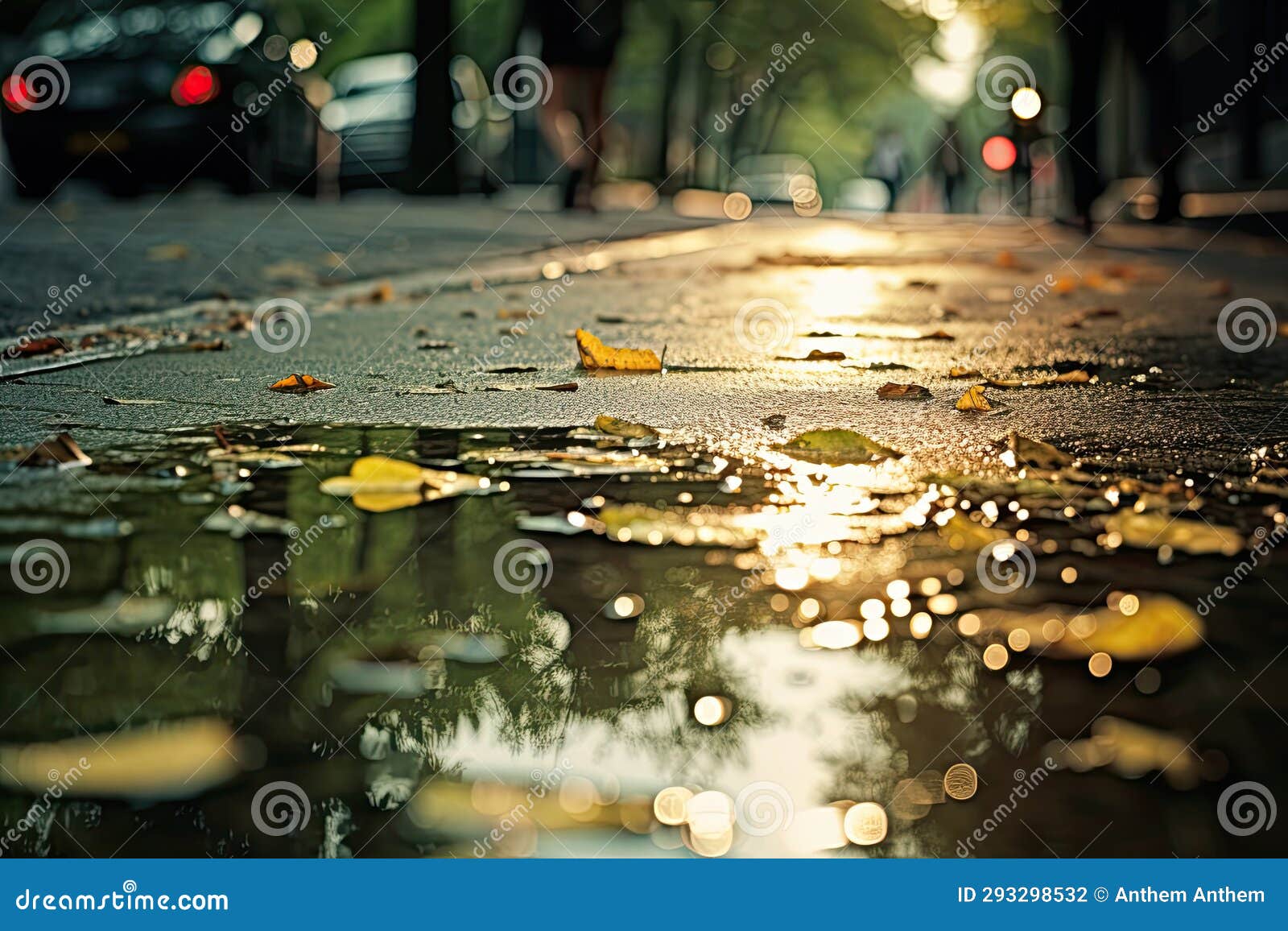 Reflections in the Rain Puddles of Beauty Stock Photo - Image of city ...