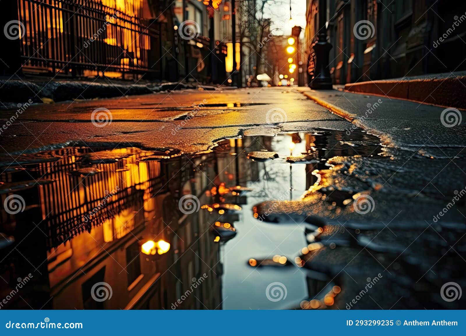 Reflections in the Rain Puddles of Beauty Stock Image - Image of city ...