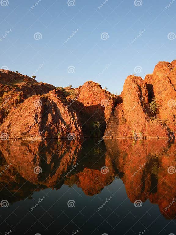 Reflections of Red Rocks in the Ord River Stock Image - Image of water ...