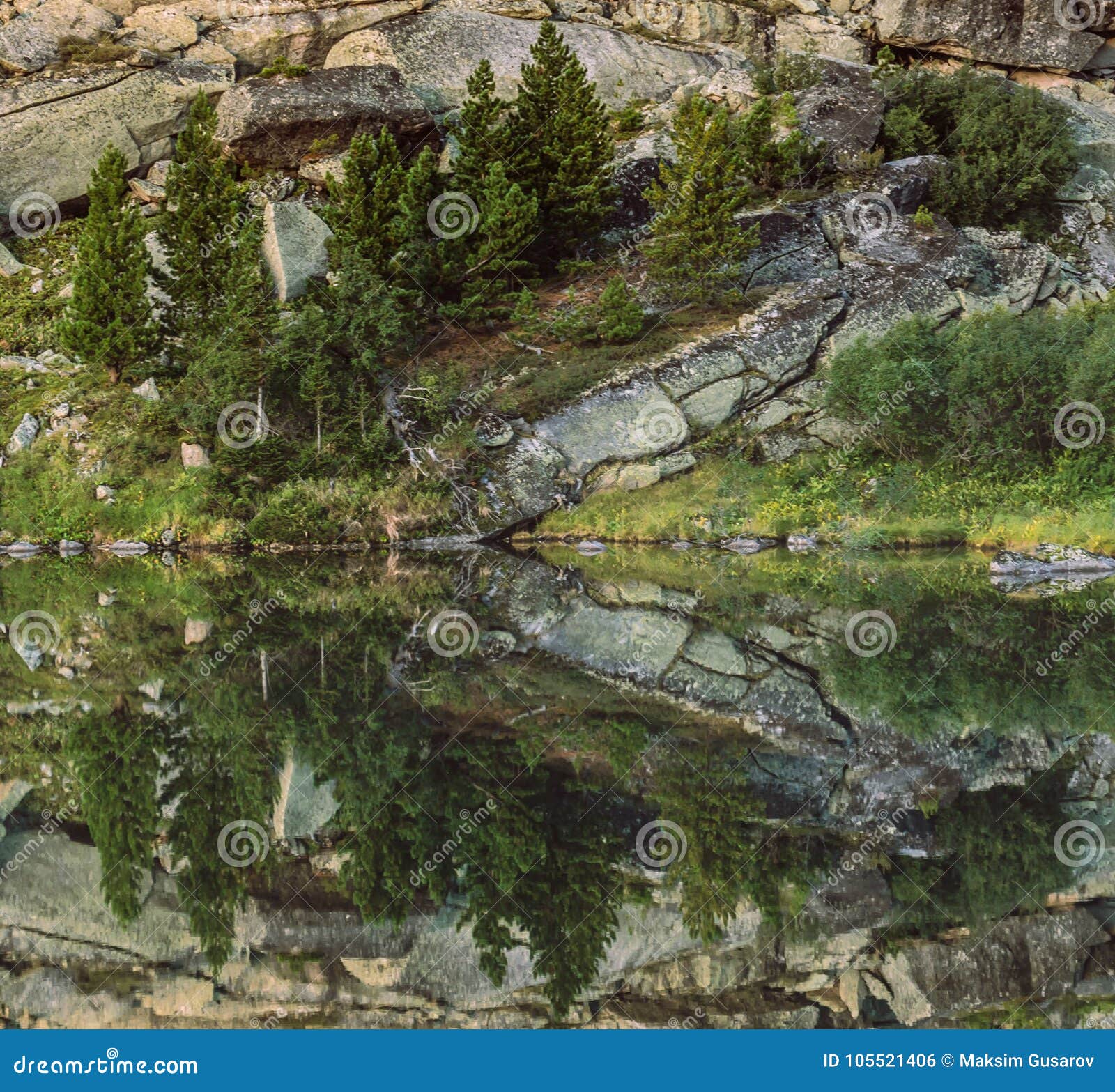 Reflections of Rocks and Mountains in the Lake Stock Photo - Image of ...