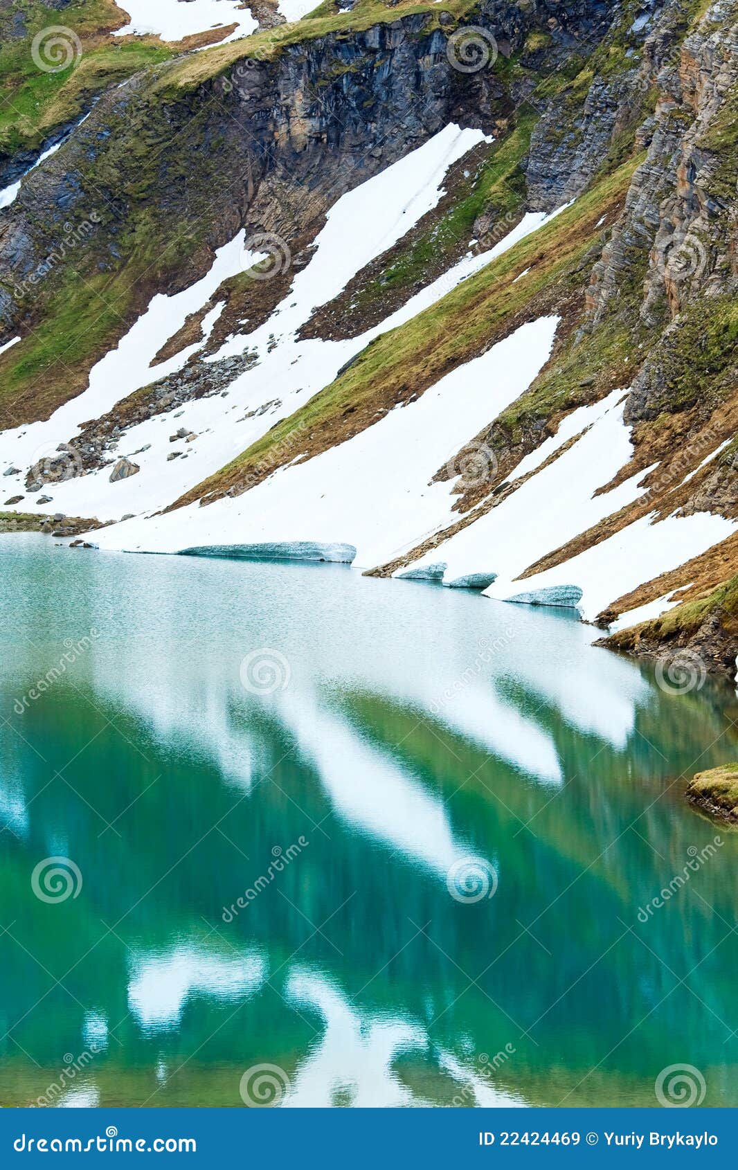 Reflections on the Summer Alpine Lake Stock Image - Image of snow ...