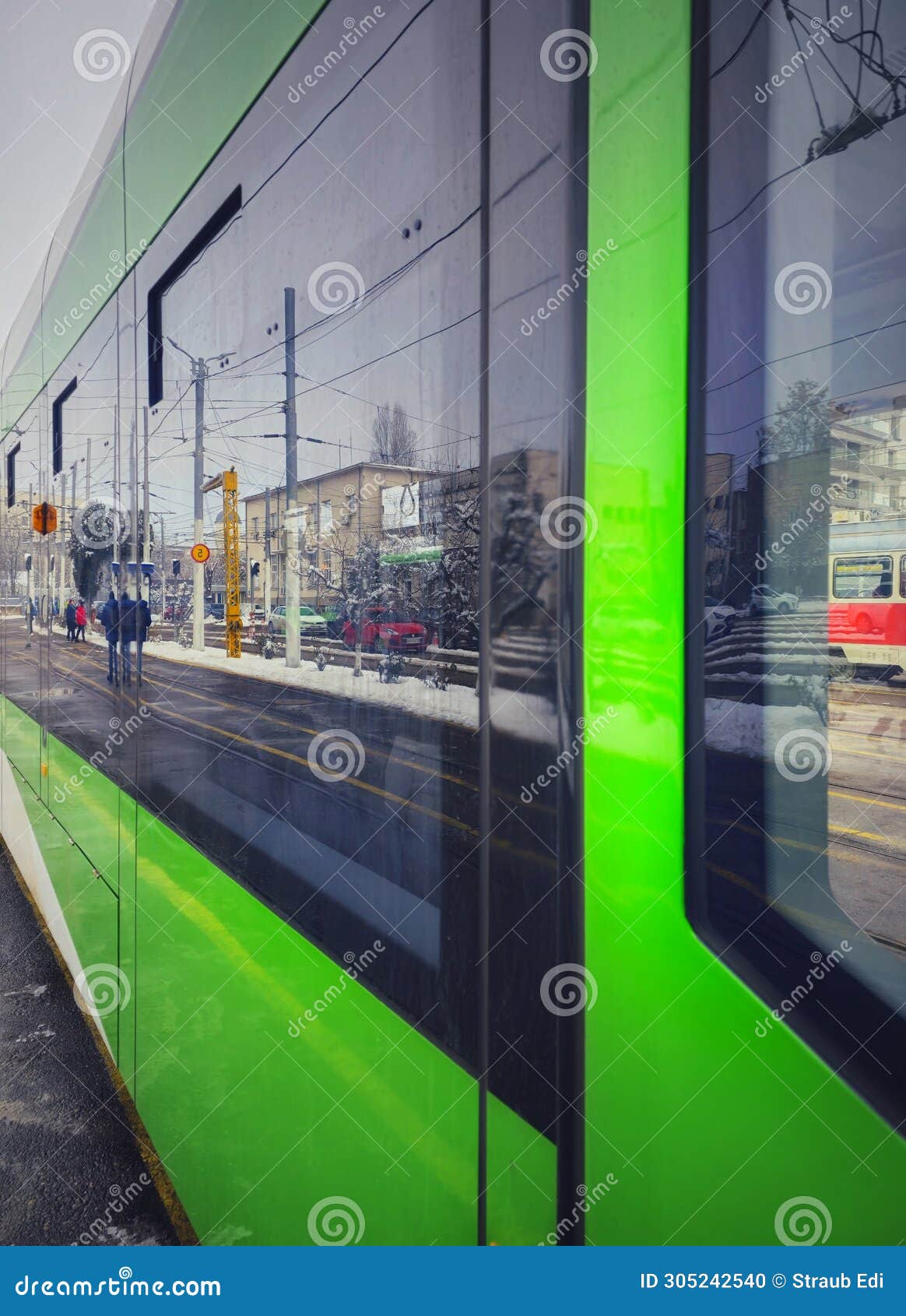 Reflections on a Tram Windows Stock Photo - Image of technology ...