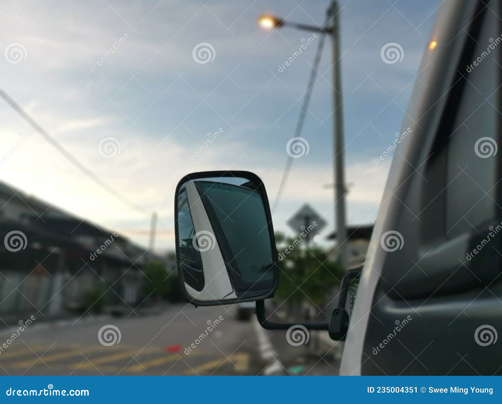 Reflective Car Side Mirror Park by the Street Stock Image - Image of ...