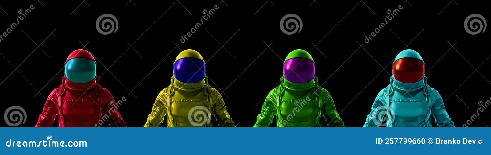 Reflective Colorful Astronauts on Black Background 3d Render Stock ...