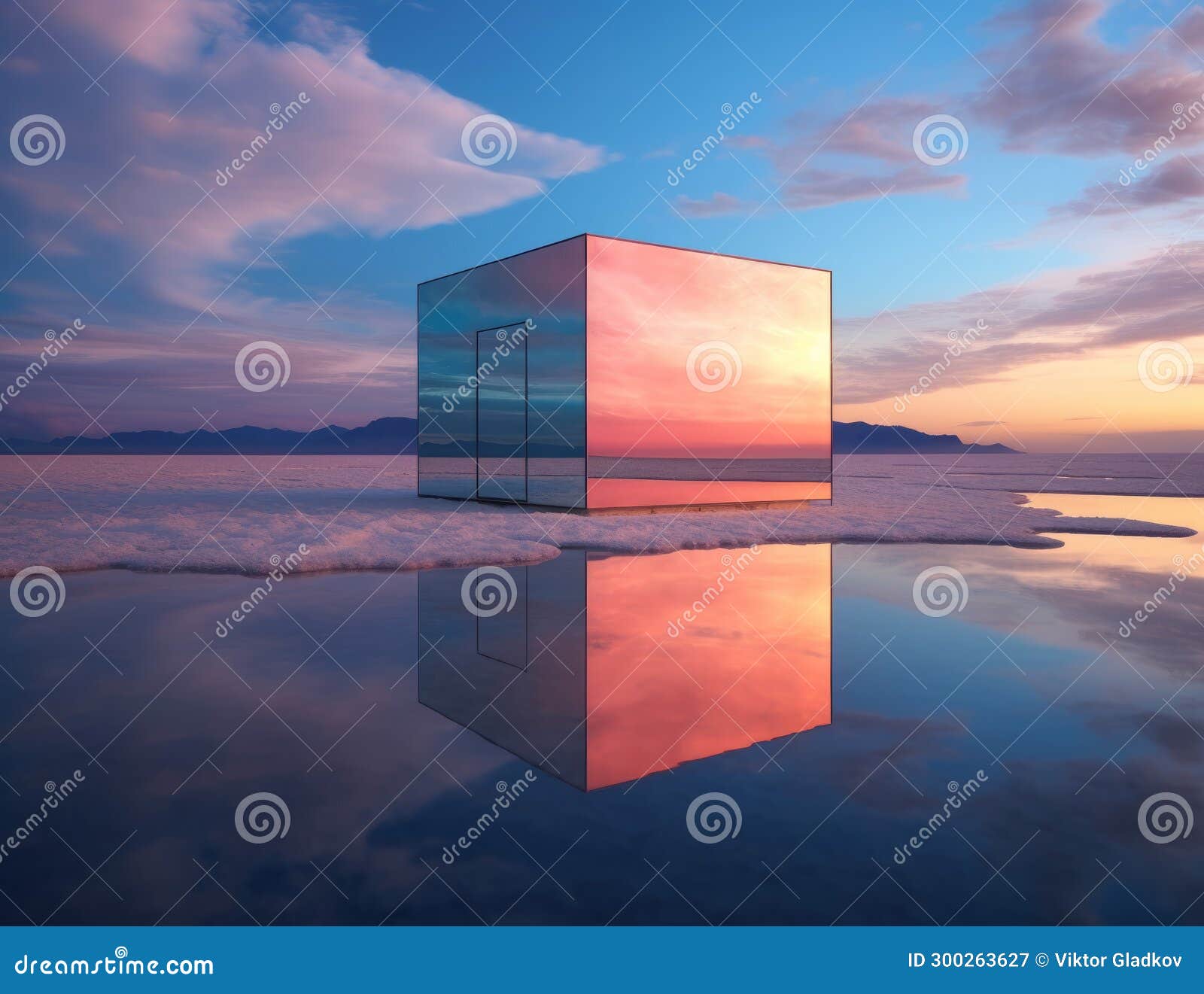 Reflective Cube Structure Above Serene Lake. Generative AI Stock ...