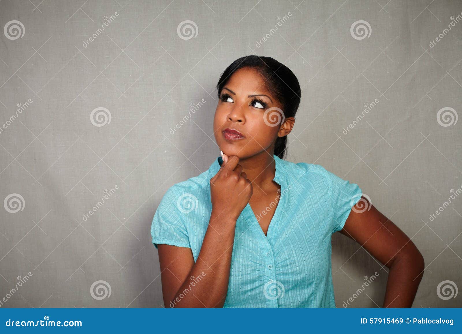 Reflective Female Contemplating while Looking Away Stock Image - Image ...