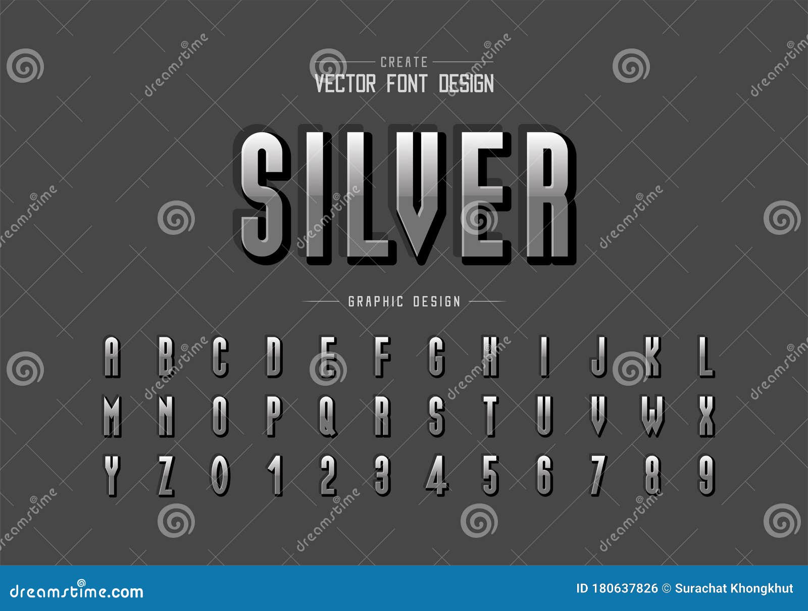 Reflective Font and Alphabet Vector, Gradient Style Tall Typeface ...